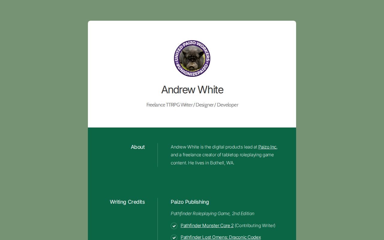 Andrew White - Freelance TTRPG Writer
